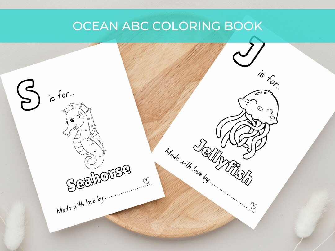 Ocean Baby Shower ABC Coloring Book Ocean Animals Alphabet Under the ...