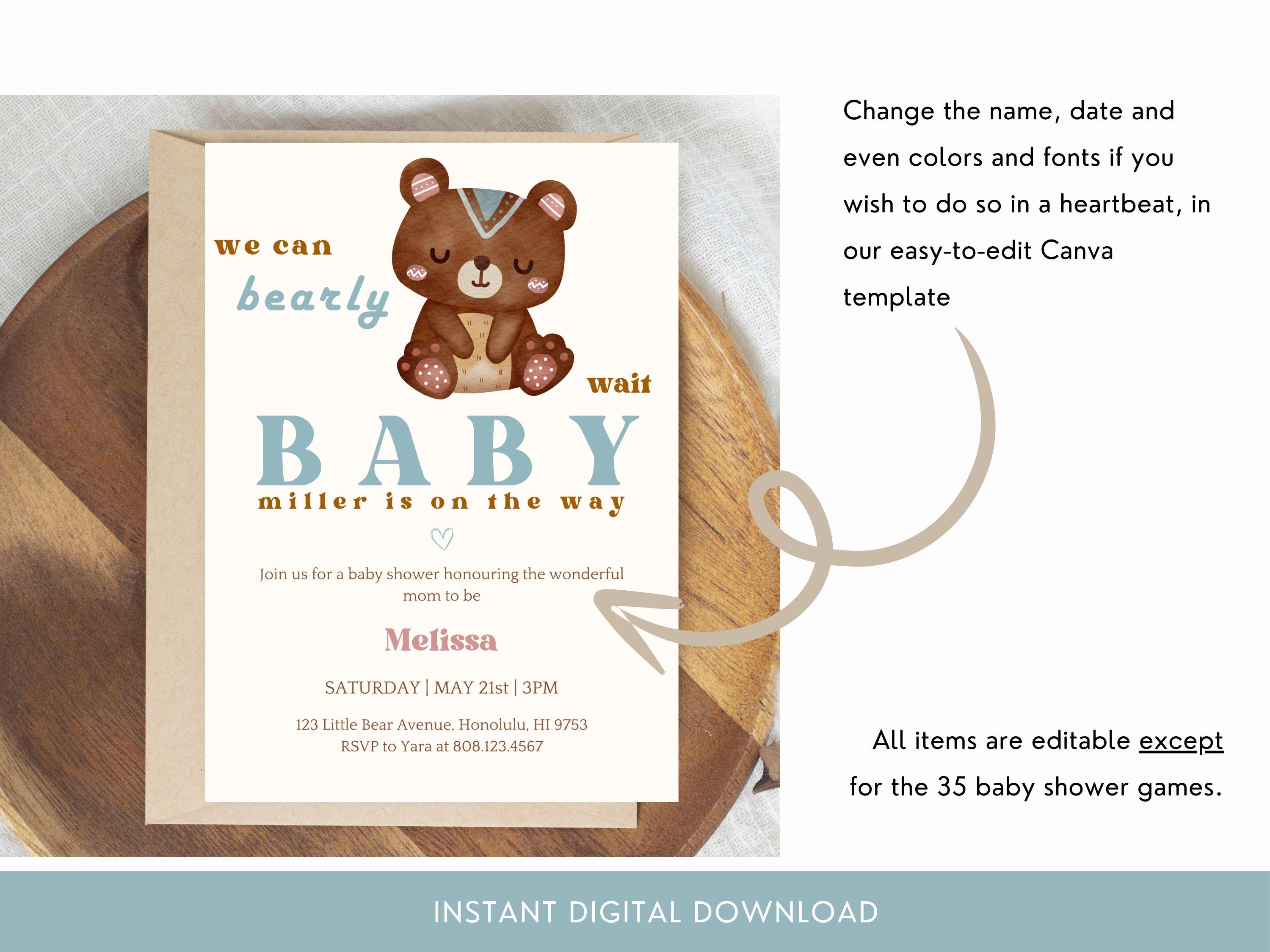 Editable We Can Bearly Wait Baby Shower Invitation Bundle, Bear Baby ...
