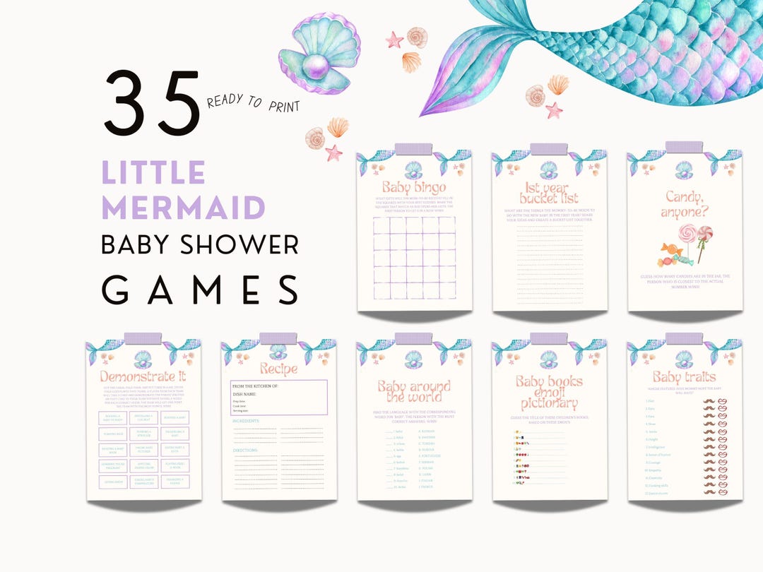 A Little Mermaid Baby Shower Game Bundle, Baby Shower Bingo, Mermaid ...