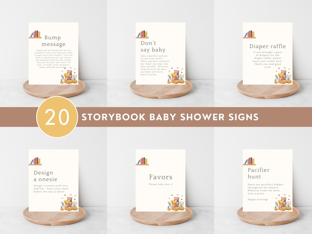 Storybook Baby Shower Signs | 20 Printable Baby Shower Games & Decor ...