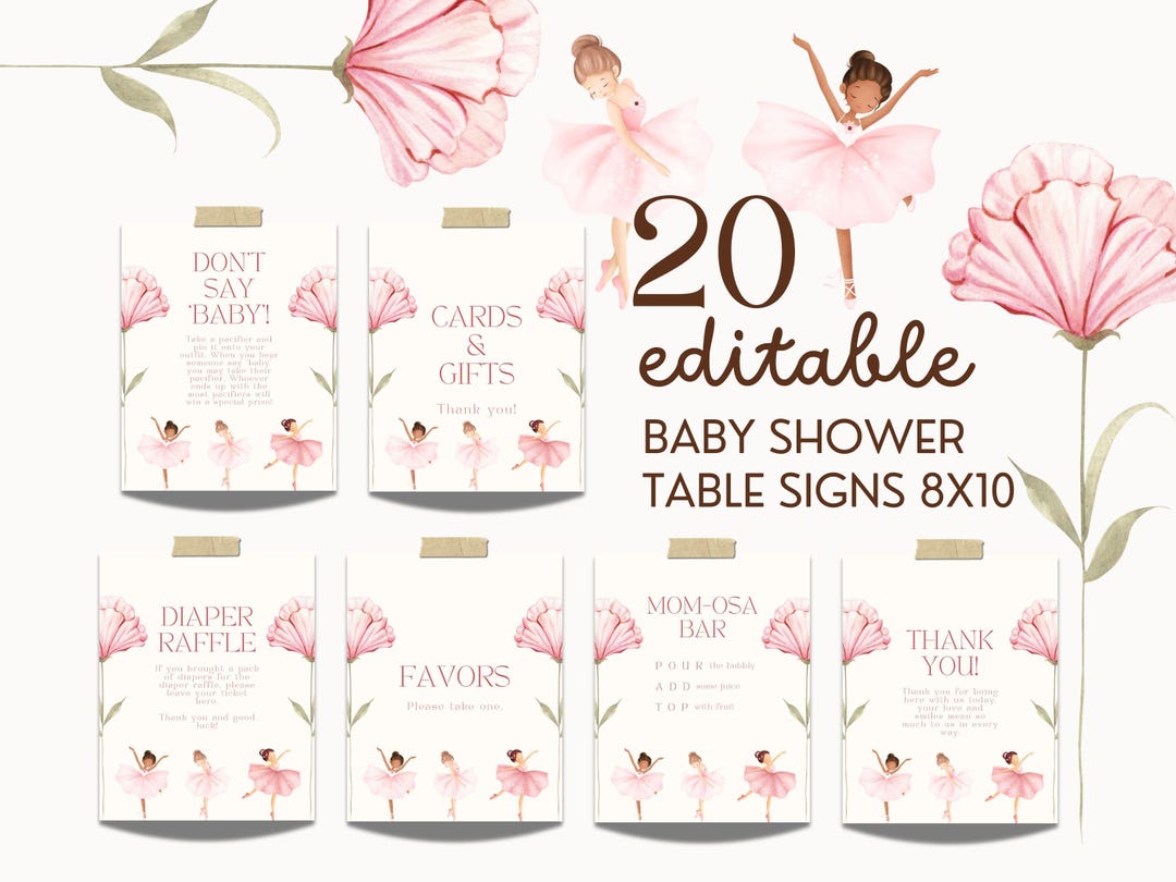 Ballerina Baby Shower Decor Little Dancer Party Signs Pink Ballet Girl ...
