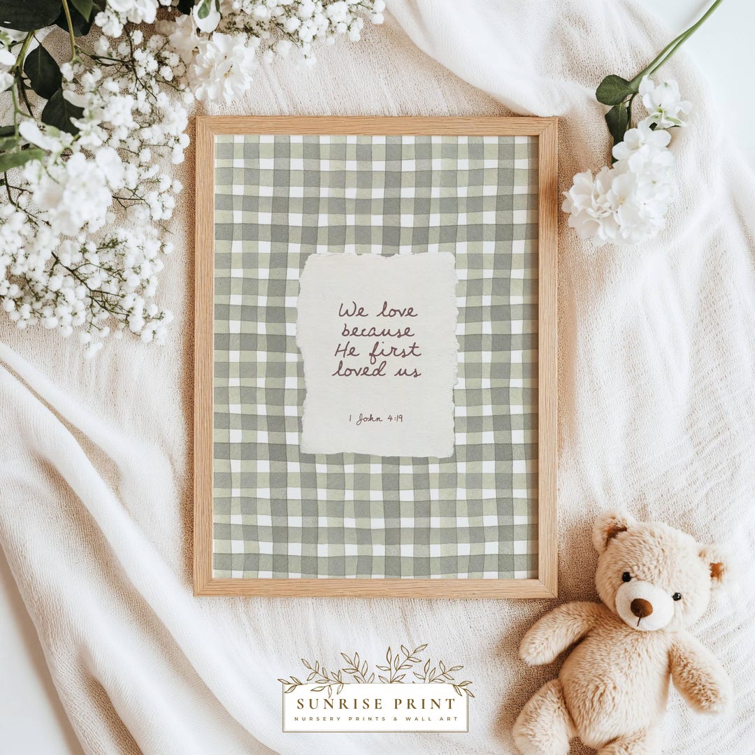 Sage Green Bible Verse Poster Digital Green Scripture Art Gingham Boy ...
