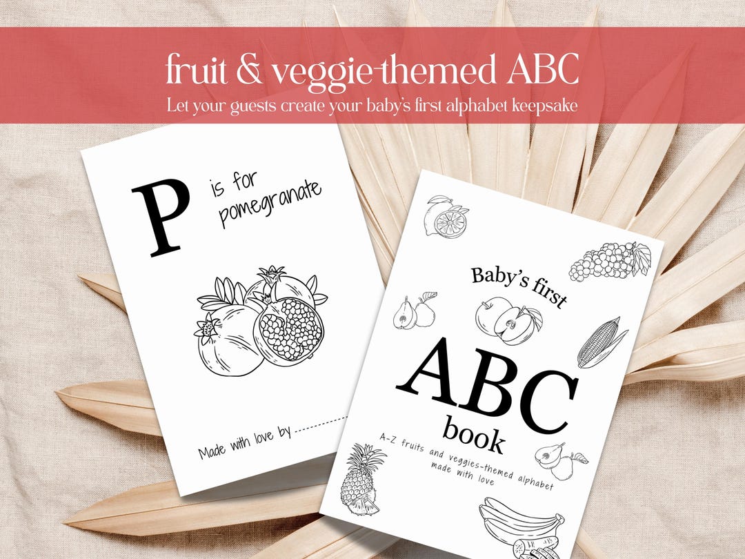 Baby Shower ABC Coloring Pages Fruits and Vegetables Alphabet Book Food ...