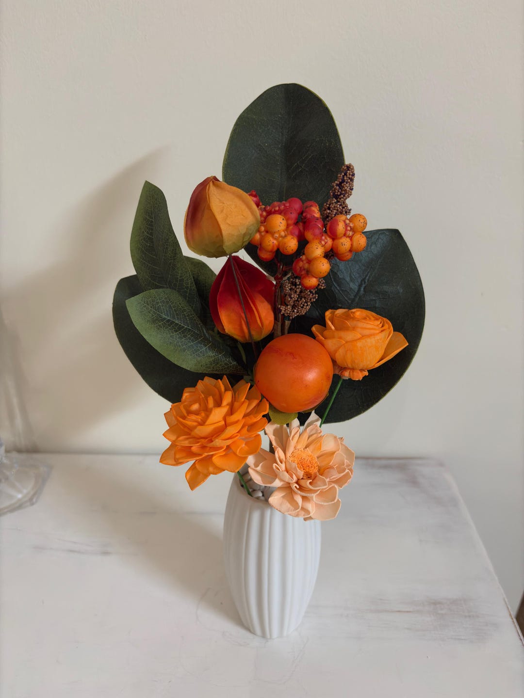 Persimmon Mix With Hand-painted Sola Wood Flower Arrangement, Orange ...