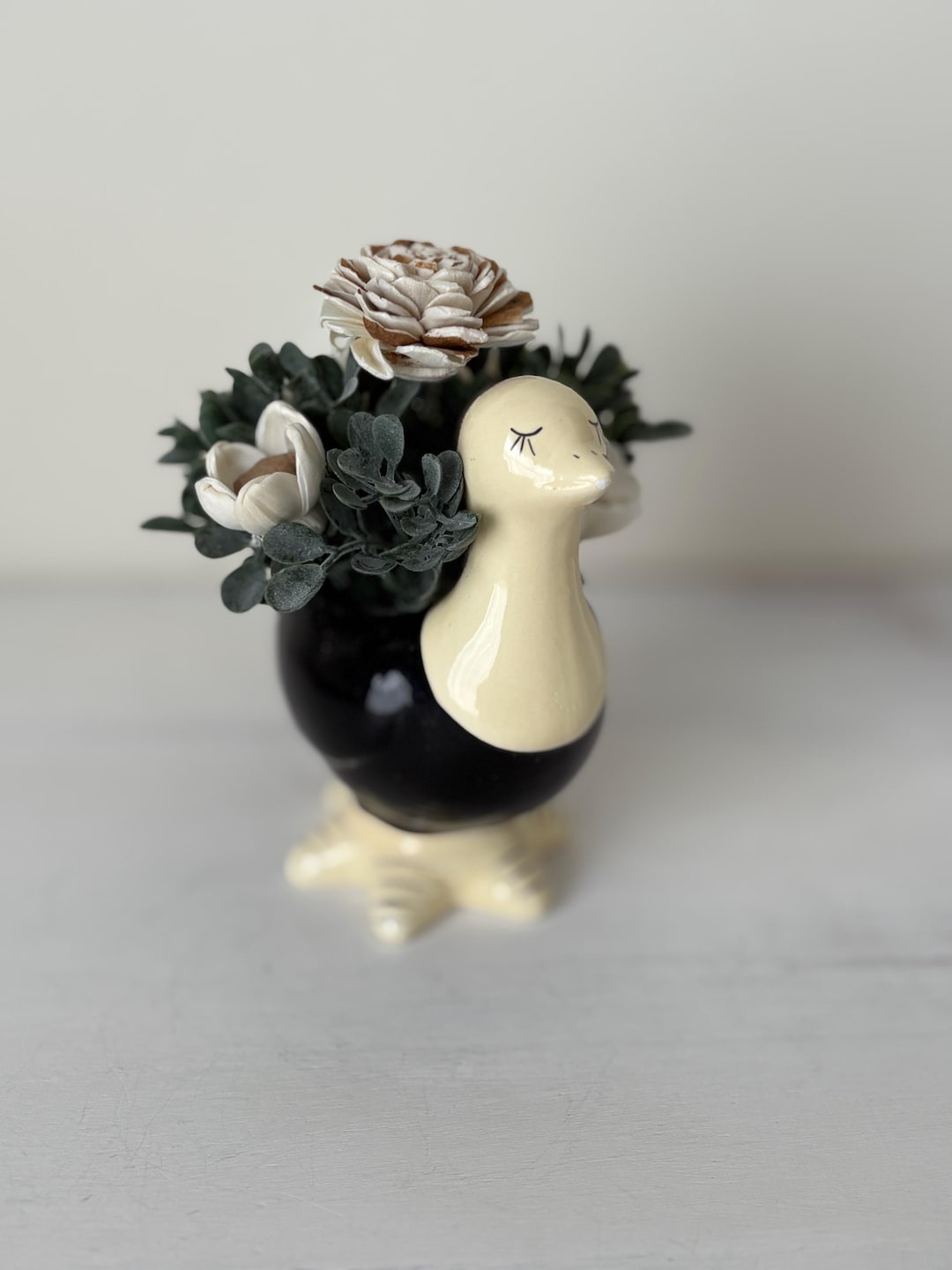 Ostrich Sola Wood Flower Bouquet: Whimsical Ceramic Planter - Etsy