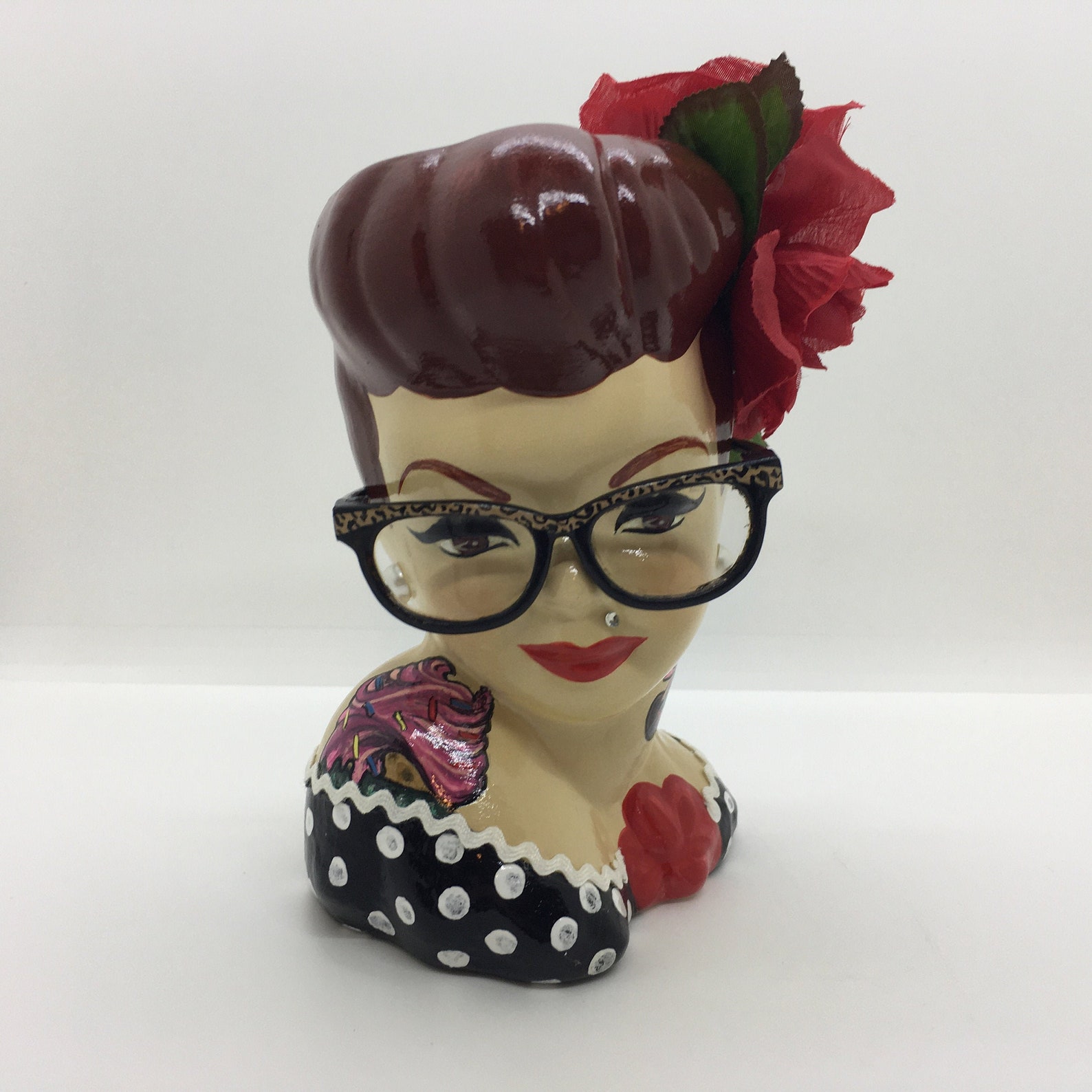 Custom Pinup Head Vase W Eyeglasses Hand Painted to Resemble | Etsy
