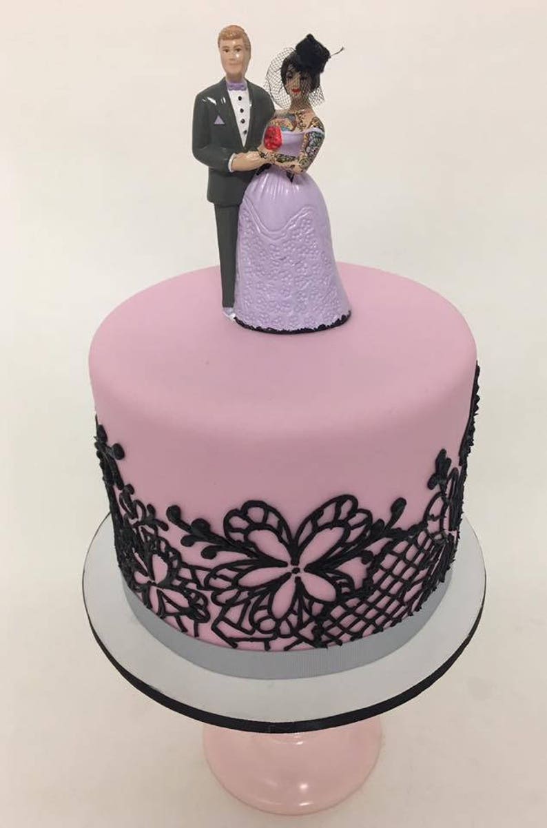 Tattooed Wedding Cake Topper . Vintage Style . Custom Painted - Etsy