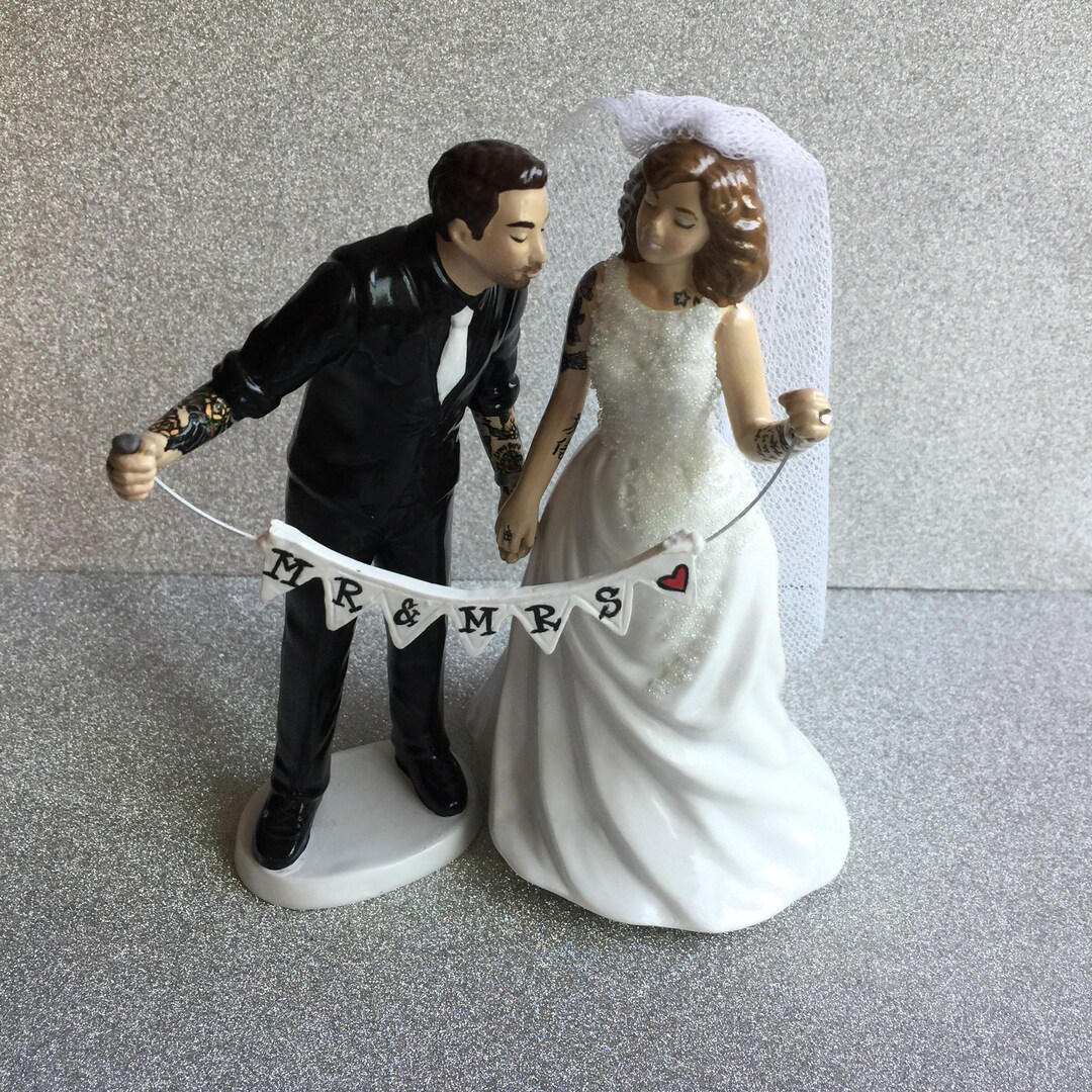 Tattooed Wedding Cake Topper . Bride and Groom Tattoos . Custom Painted ...