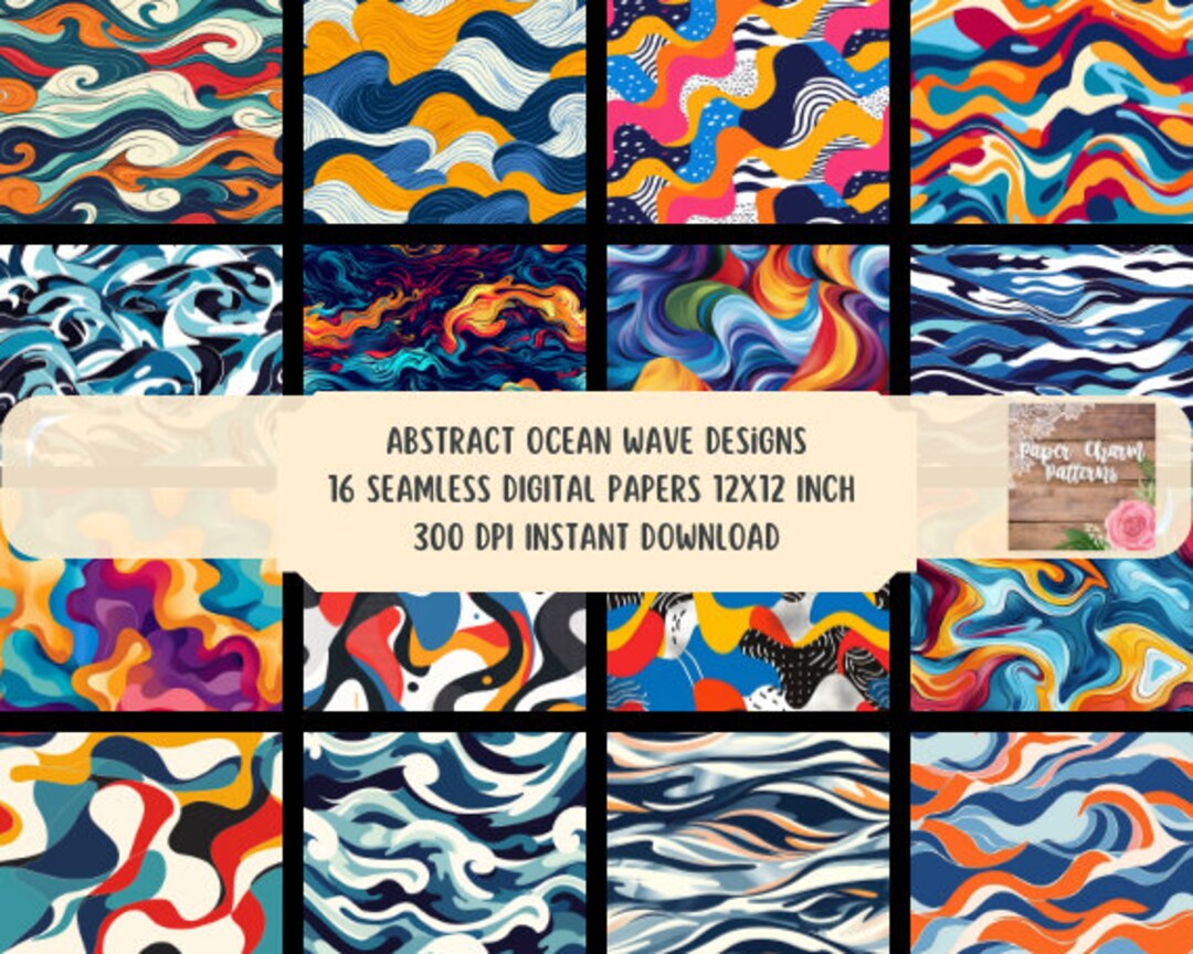 Abstract Ocean Wave Inspired Digital Paper Multi Coloured Patterns for ...