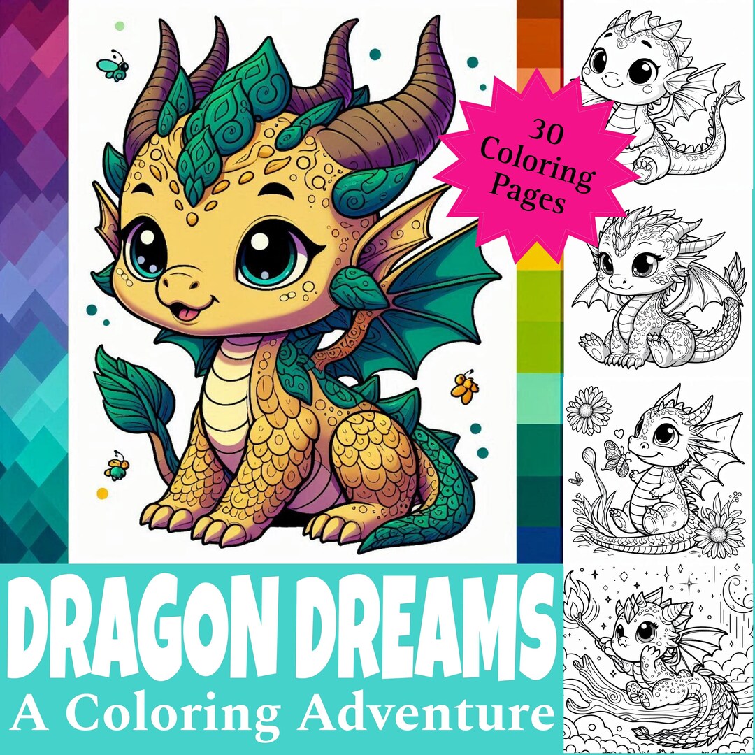 Dragon Dreams 30 Page PDF Digital Coloring Book for Children and Adults ...