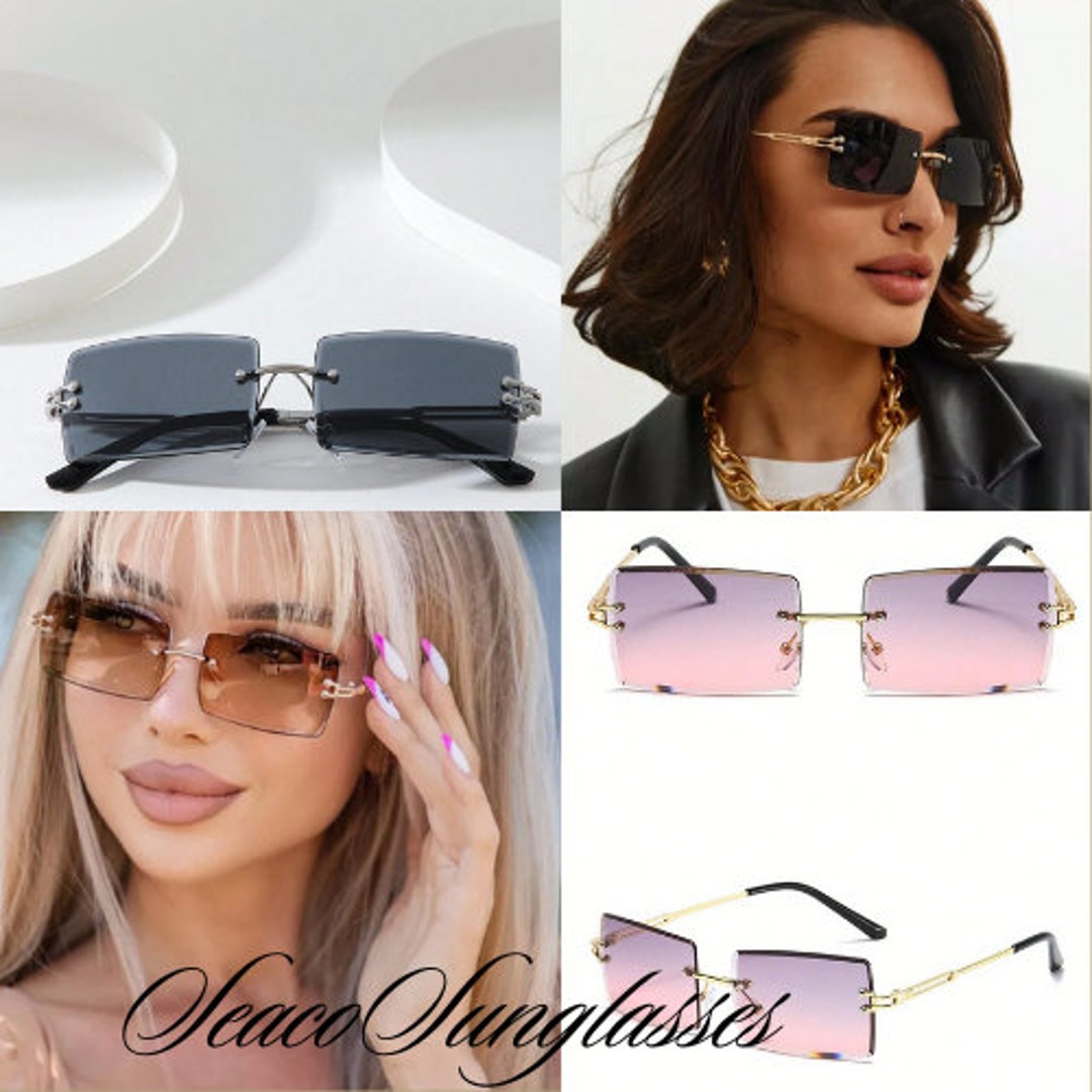 Rimless Rectangular Sunglasses Sleek UV Protection Unisex - Etsy