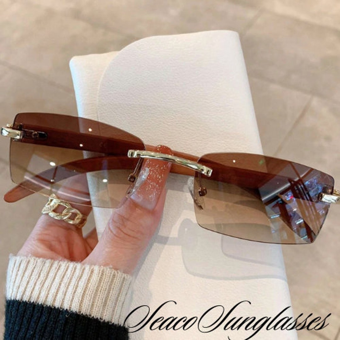 Frameless Vintage Women's Sunglasses -eye Protection, Rectangle Shades, Fashionable Gift Idea - Etsy