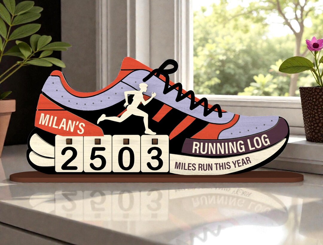 Miles Run This Year SVG, Sneaker Shaped Running Tracker Laser Cut File ...