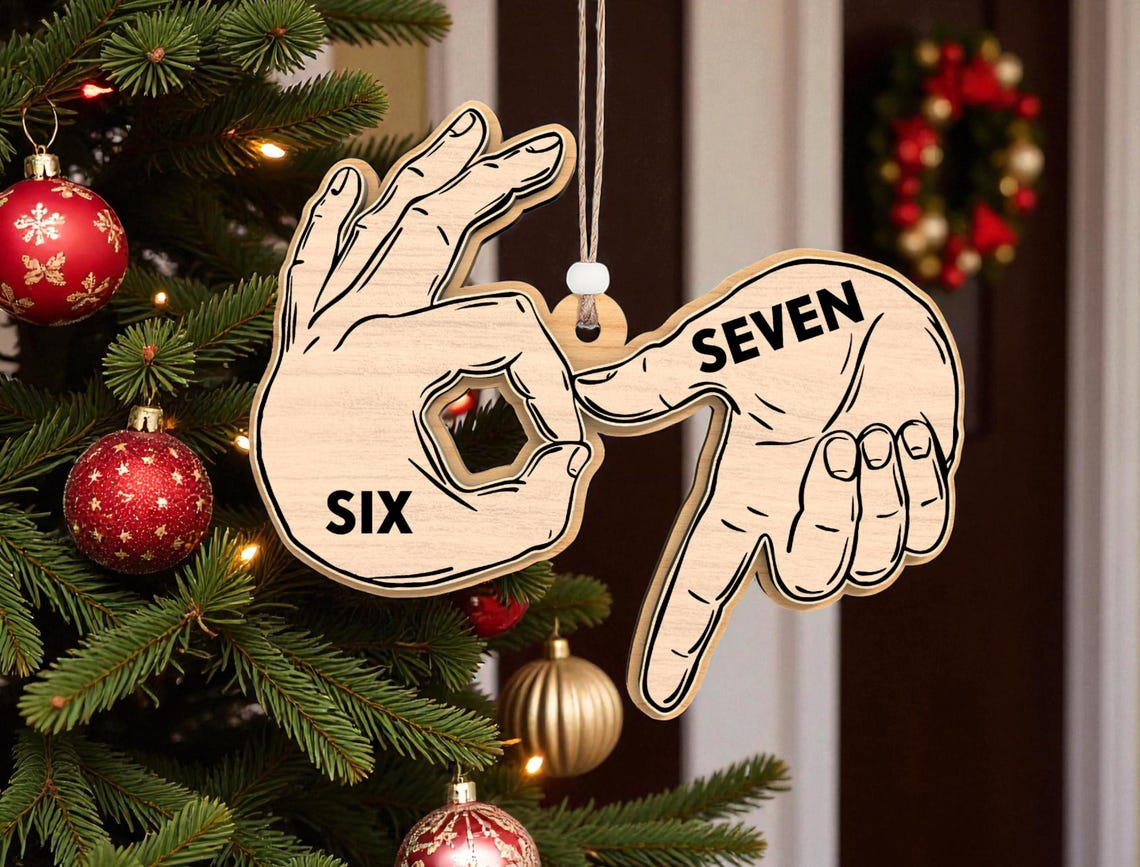 Hand Sign Ornament Laser Cut File Svg, Six Seven Ornament Svg, Funny ...