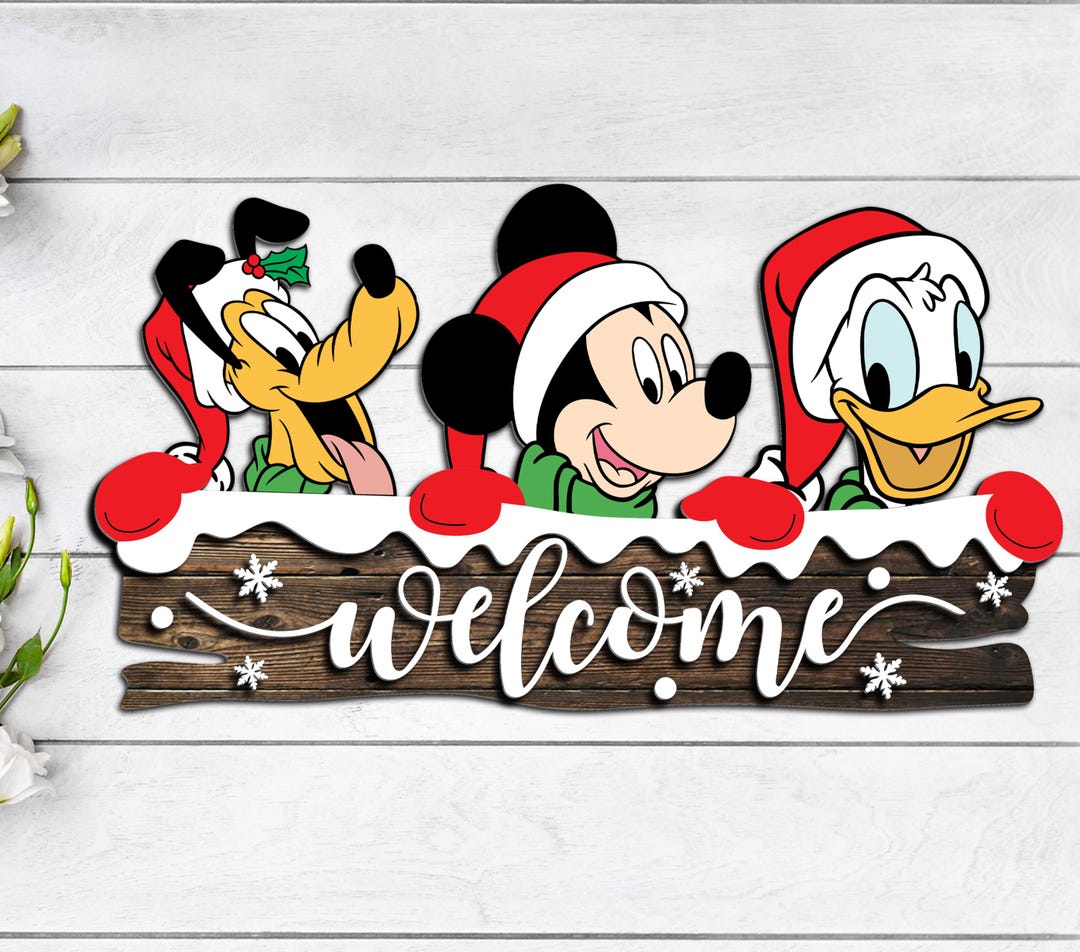 Christmas Mouse and Friends Door Sign Svg ,christmas Welcome Sign SVG ...