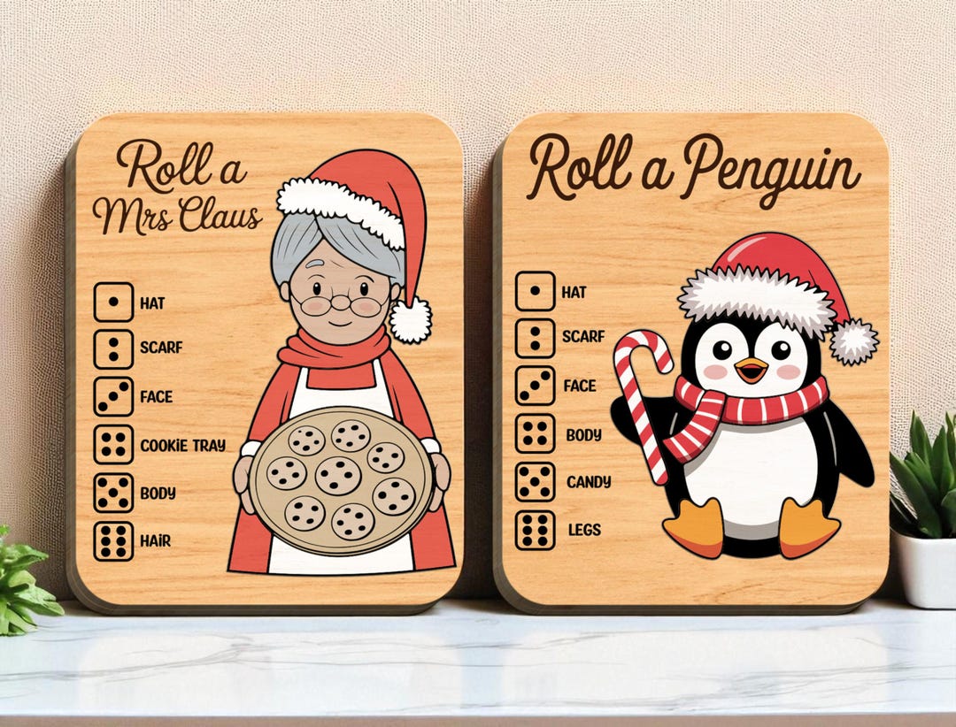 Roll a Mrs Claus & Roll a Penguin Game SVG, Christmas Dice Game SVG ...