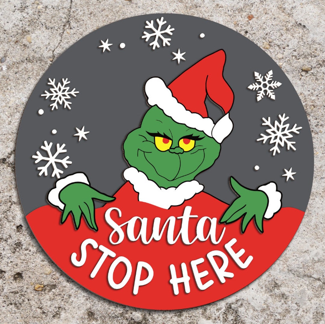 Christmas Cartoon Door Sign Svg ,santa Stop Here Svg ,mery Christmas ...