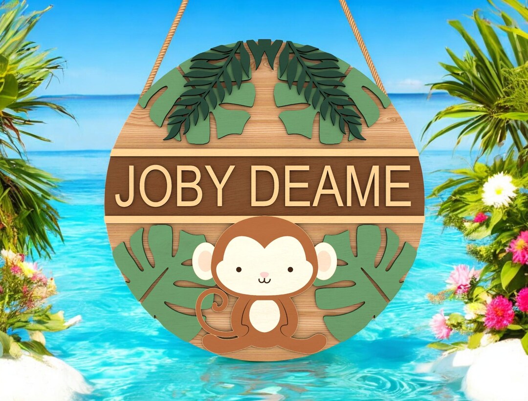 Custom Jungle Monkey Name Sign SVG, Safari Animal Door Sign for Nursery ...