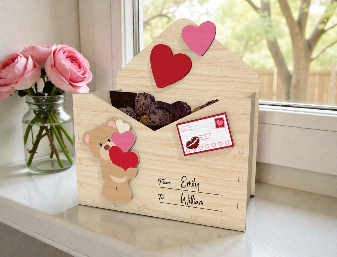 Personalized Wooden Valentine Mail Box Laser Cut File, Custom Name Love ...