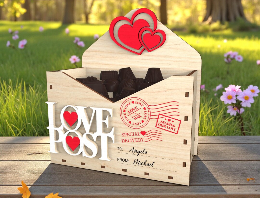 Love Post Envelope Box SVG, Valentine's Day Gift Box, Wooden Chocolate ...