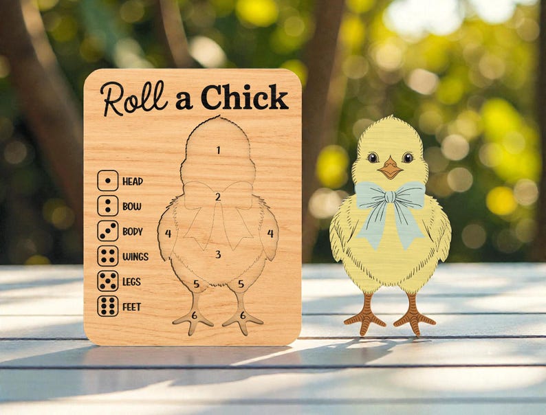 Roll a Chick Wooden Dice Game Laser Cut SVG, Montessori Wooden Toy for ...