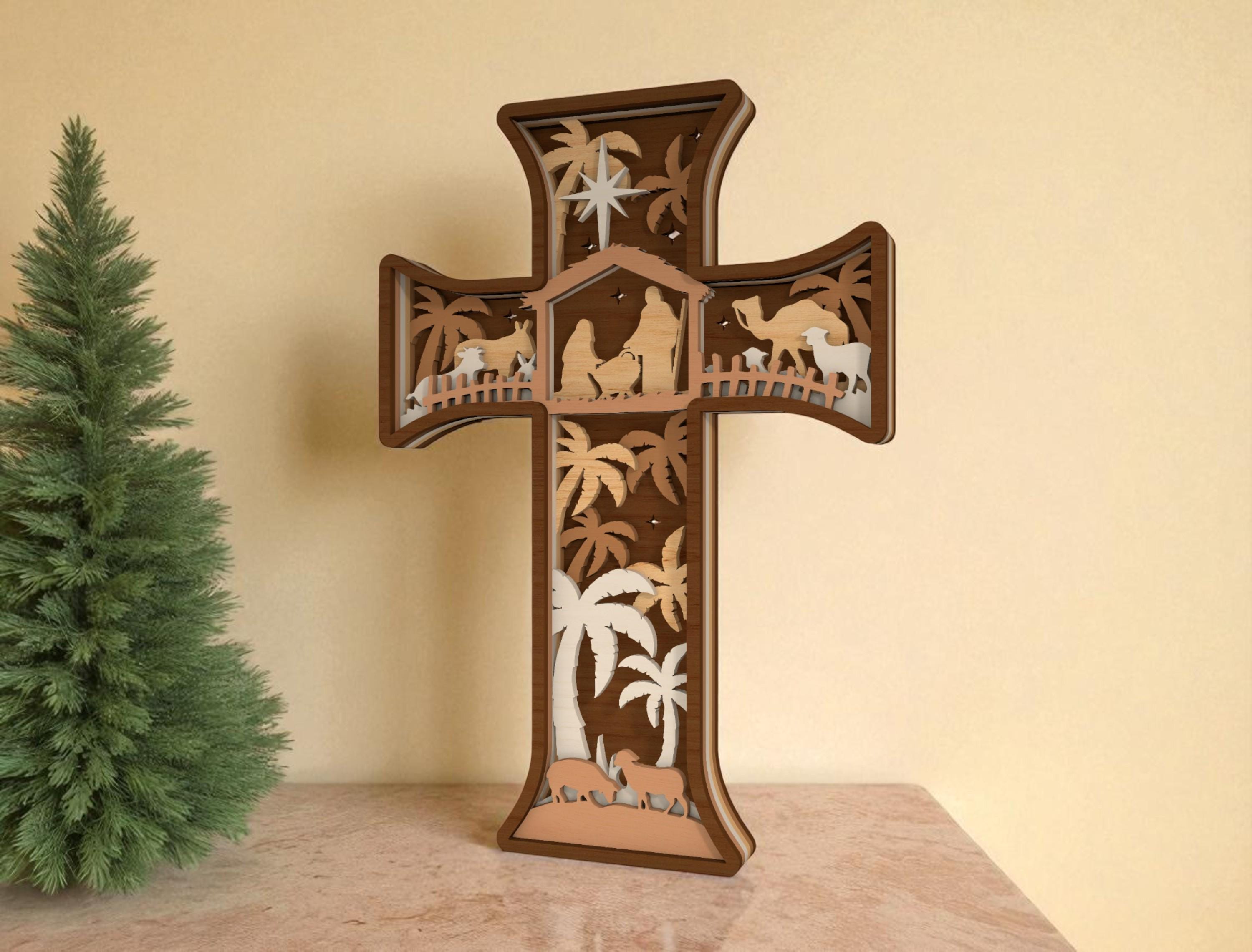 Nativity Cross Laser Cut File Svg, Christmas Religious Wall Decor Svg ...