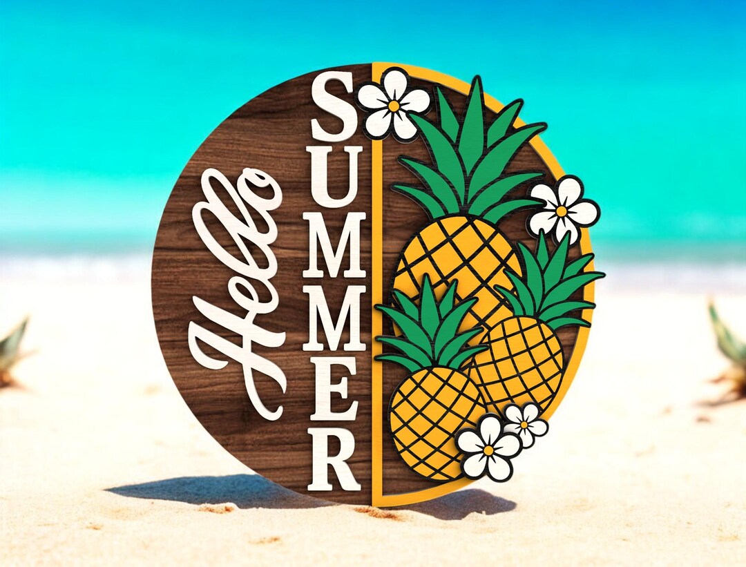 Pineapple Door Sign Laser Cut File, Welcome Sign SVG, Tropical Door ...