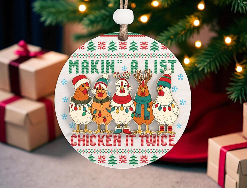 Funny Chicken Ornament Laser Cut File Svg,making a List Christmas Svg ...
