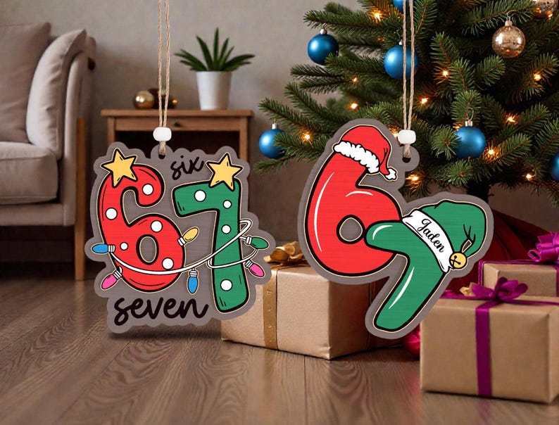 Christmas Number Ornament SVG, 67 Holiday Laser Cut File, Xmas Lights ...