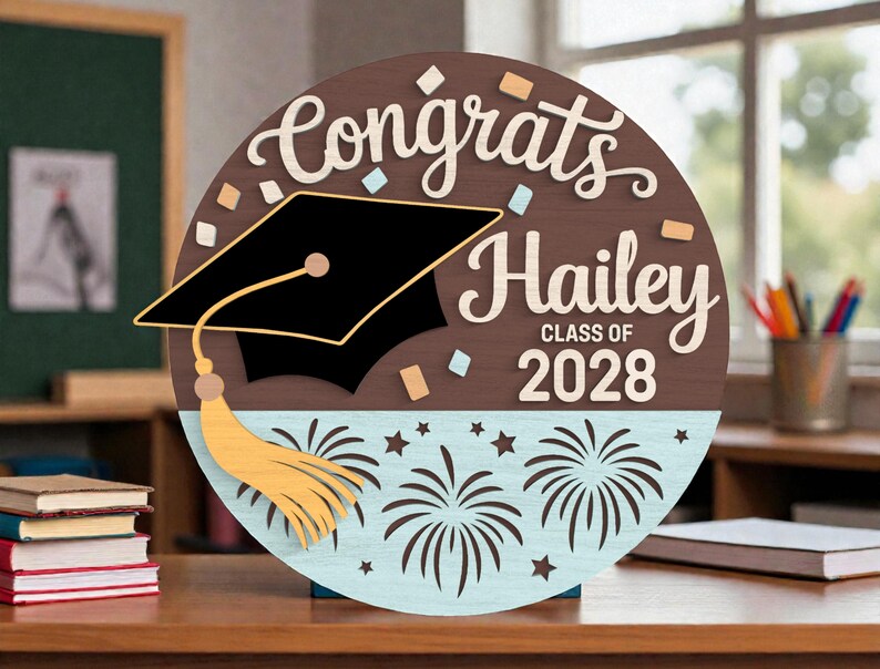 Personalized Congrats Grad Sign SVG, Class of 2028 Door Hanger Laser ...