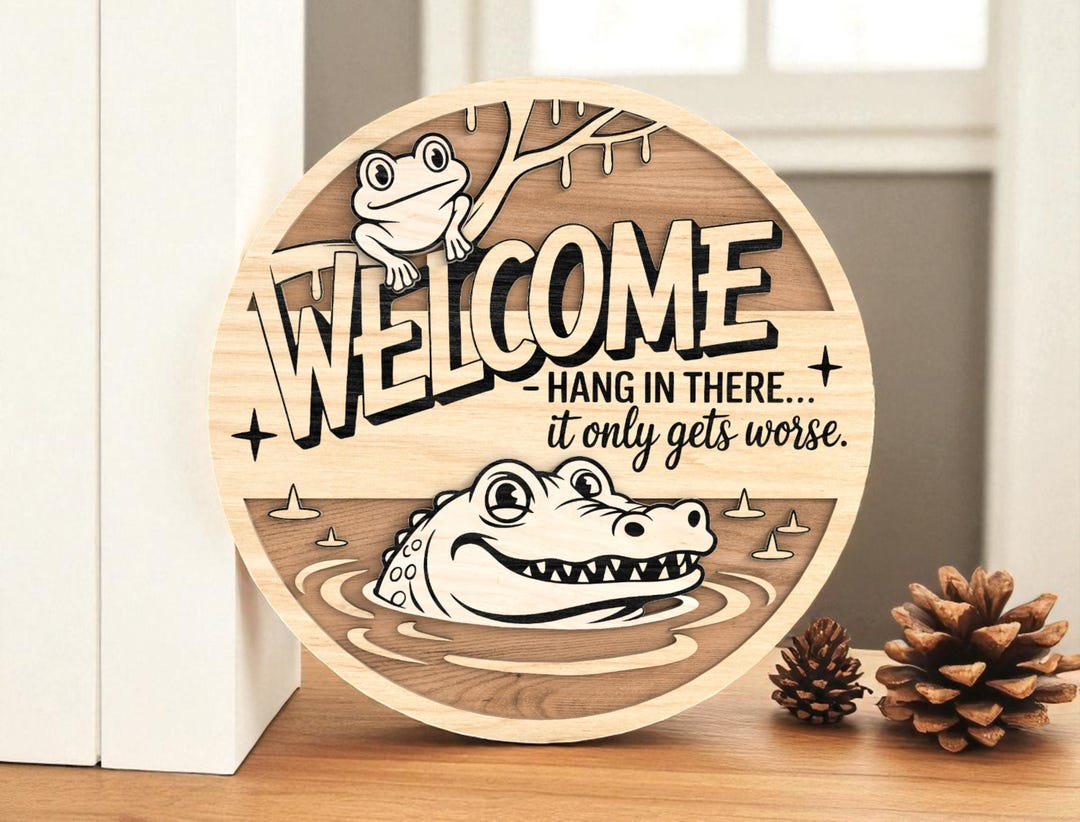 Funny Welcome Sign Svg, Frog and Alligator Layered Wood Sign Svg, Hang ...