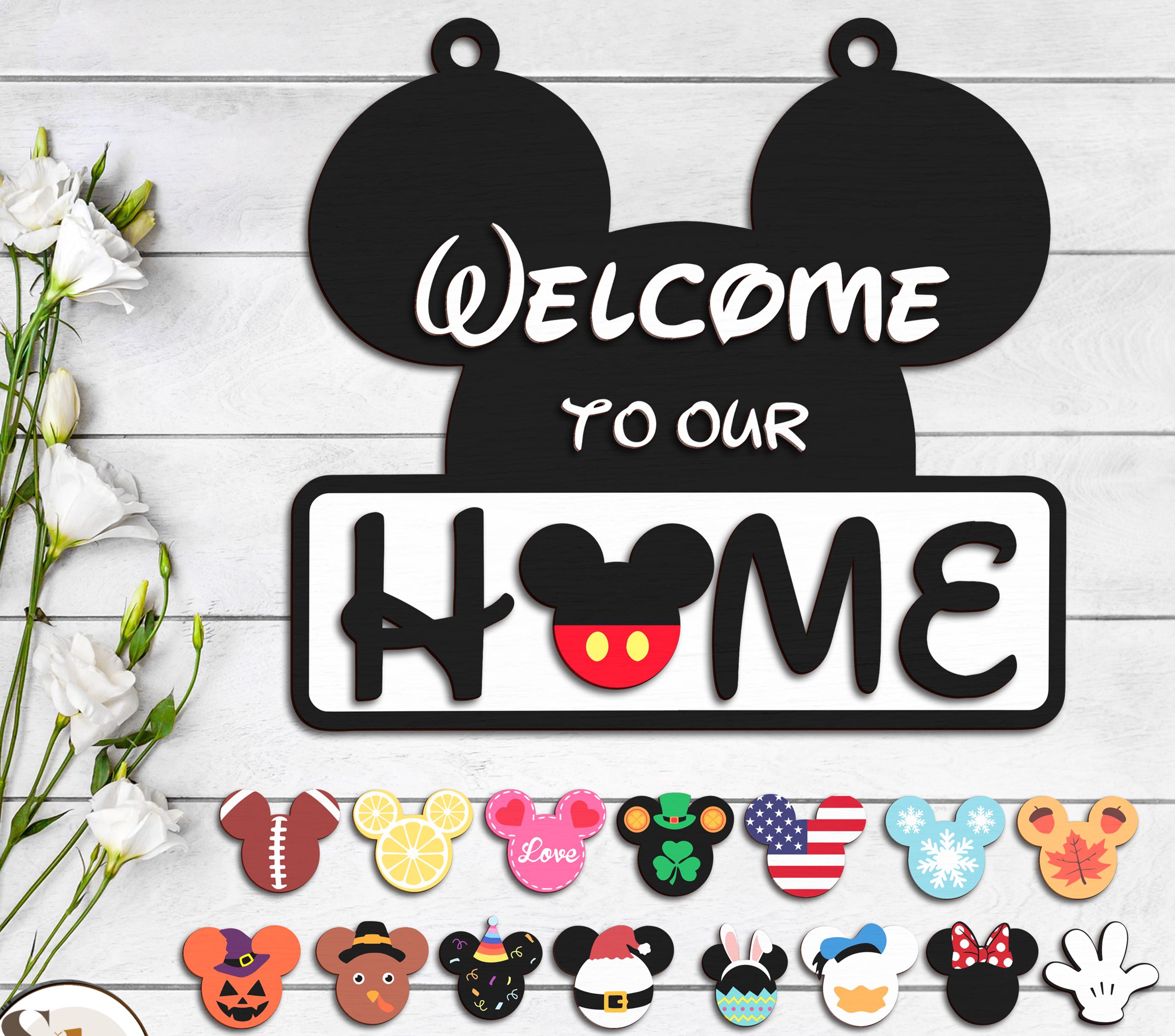 Welcome to Our Home Door Sign Svg, Cartoon Mouse Head Welcome Sign Svg ...