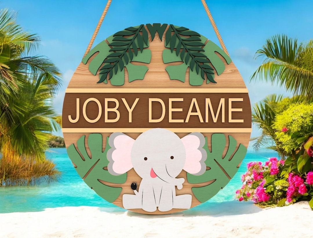 Elephant Baby Name Sign SVG, Jungle Nursery Name Sign Laser Cut File ...