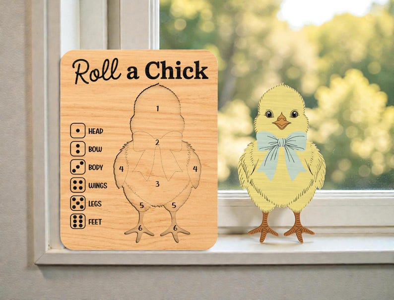 Roll a Chick Wooden Dice Game Laser Cut SVG, Montessori Wooden Toy for ...