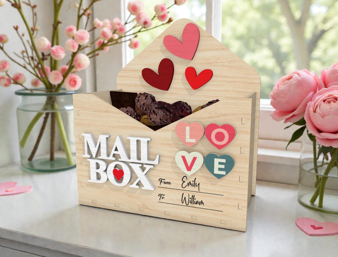 Personalized Wooden Mail Box Love Decor, Custom Name Valentine Letter ...