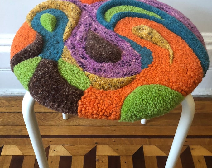 Unique Colorful Stool | Handmade Rug Tufted Fiber Art Home Decor ...