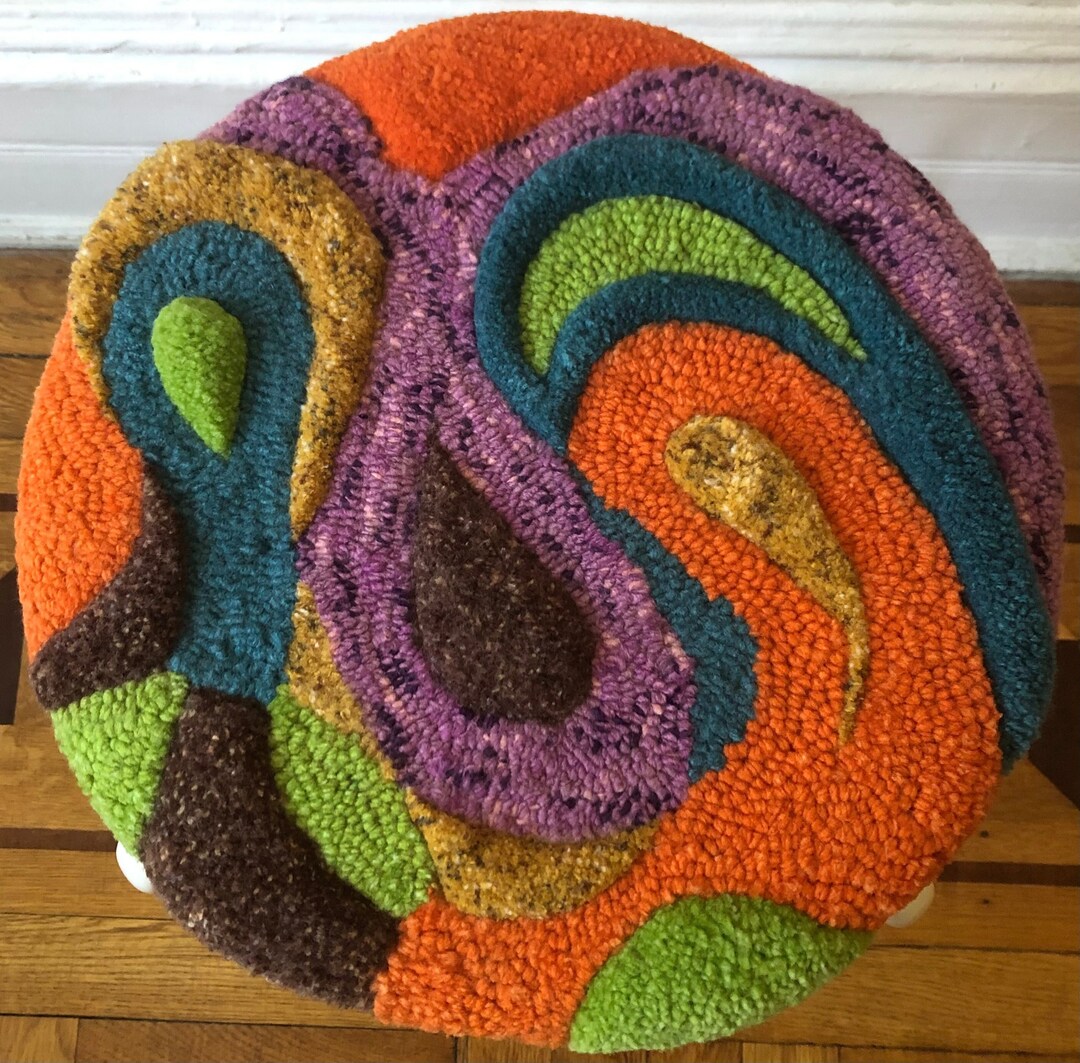 Unique Colorful Stool | Handmade Rug Tufted Fiber Art Home Decor ...
