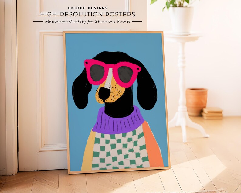 Colorful Dog Poster Printable Fun Animal Wall Art Kids Room Decor ...