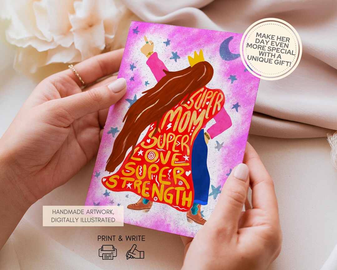 Printable Mother's Day Card - 5x7 Super Mom Card, Handmade ...
