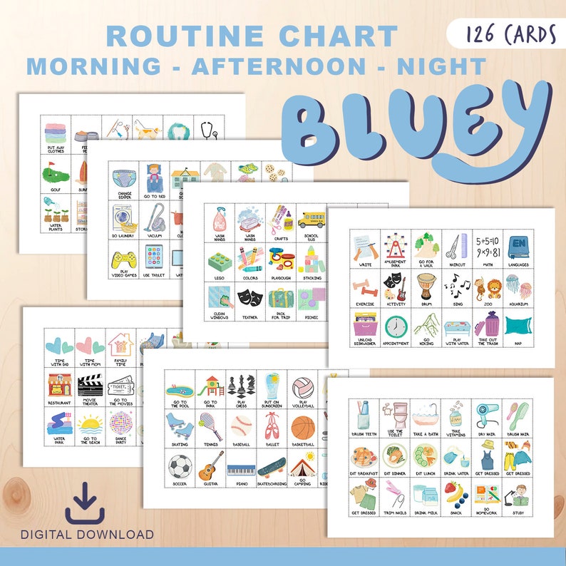 Bluey Routine and Habits Board, Printable, CUSTOMIZED, 128 Cards, Kids ...