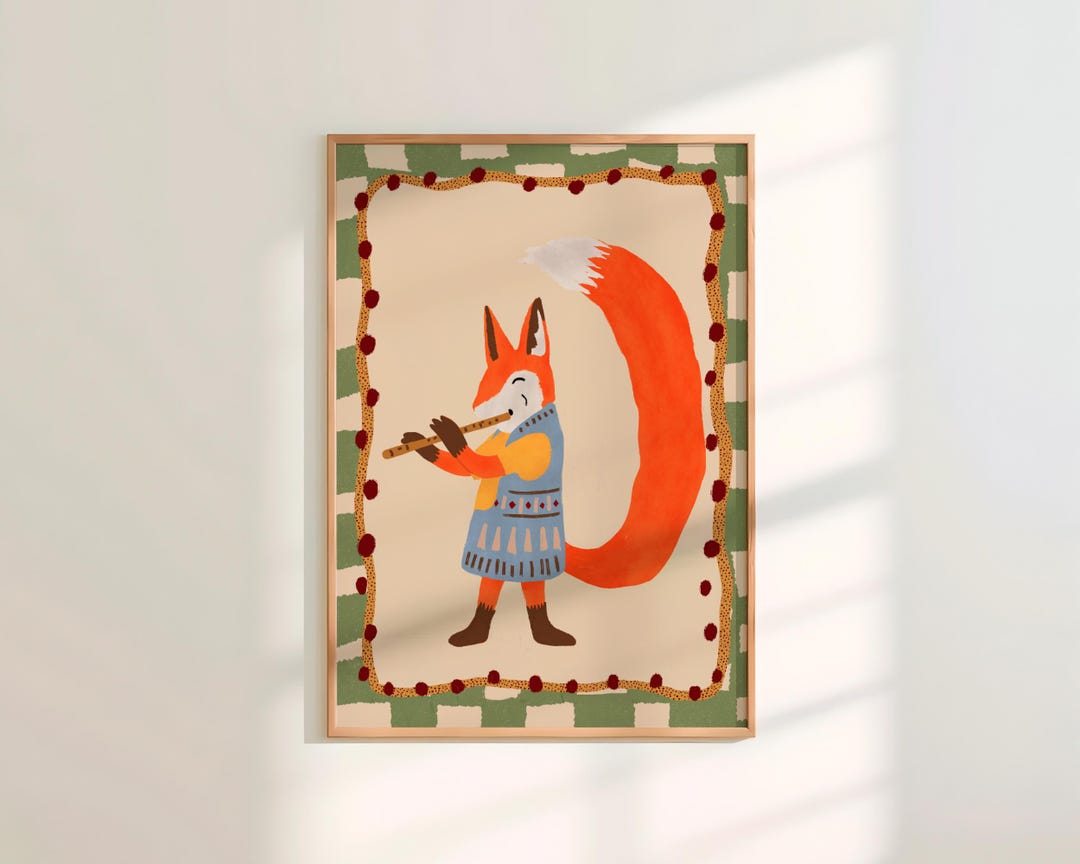 Enchanted Fox Flute Wall Art Boho Music Poster Woodland Animal Print ...