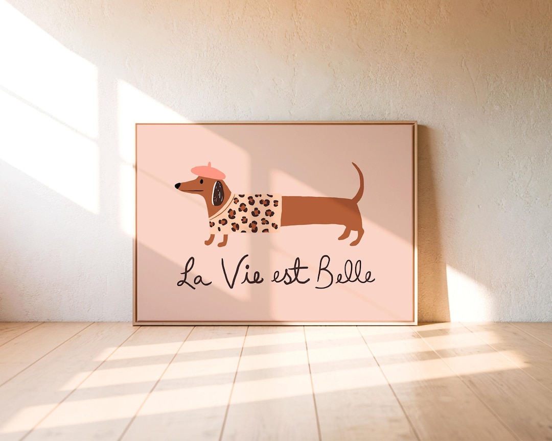 Dachshund Wall Art French Style Poster Pink Kids Room Print Dog ...