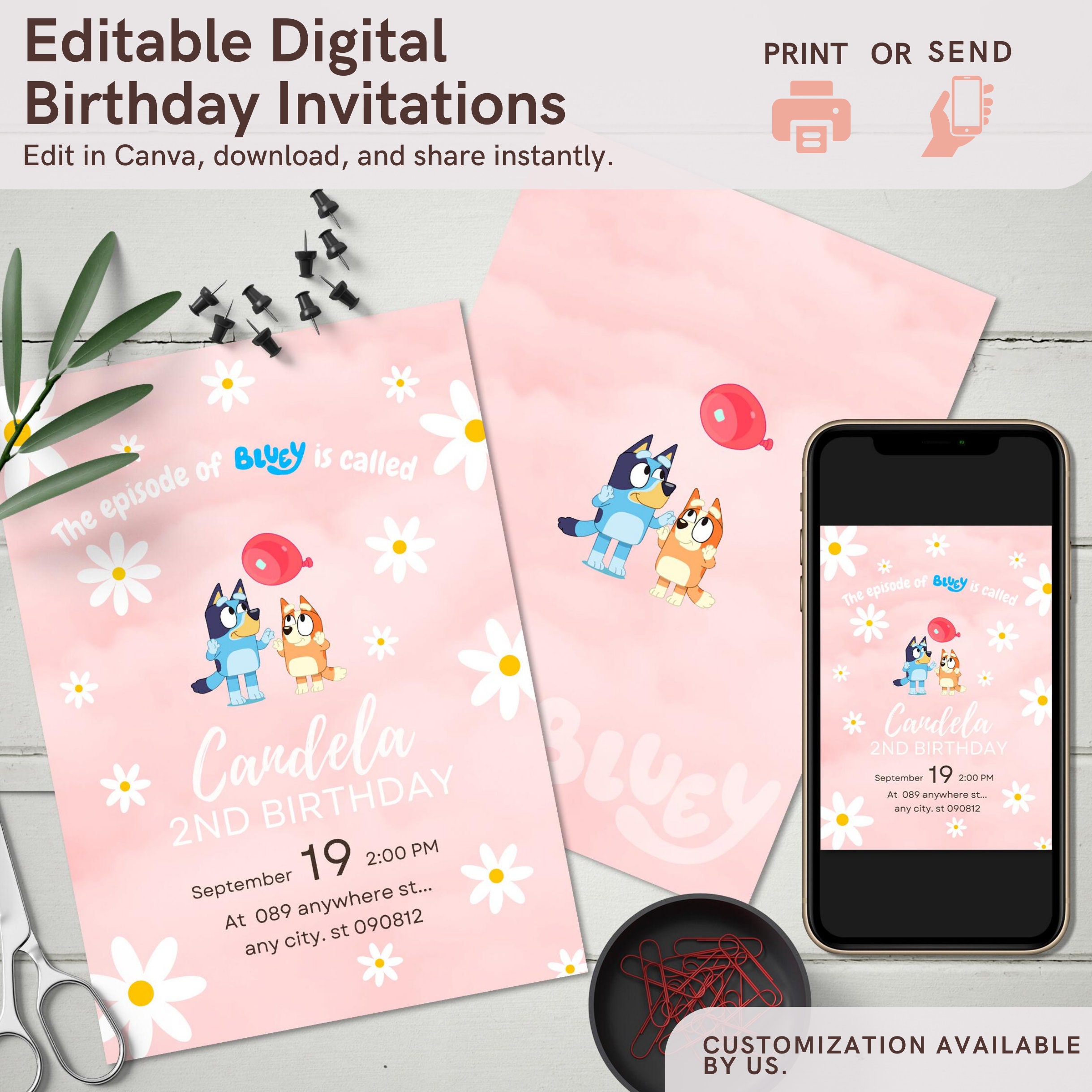 Editable Bluey Birthday Invitation Digital Kids Party Invite ...