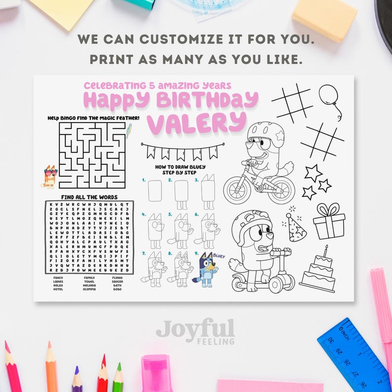 Personalized Bluey Birthday Activity Sheet Editable Coloring Pages A4 ...