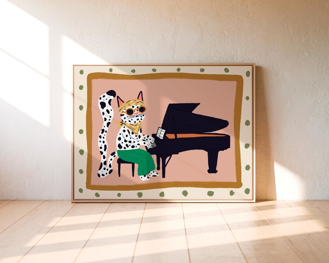Cool Jazz Cat Piano Wall Art Kids Room Decor Retro Animal Poster ...