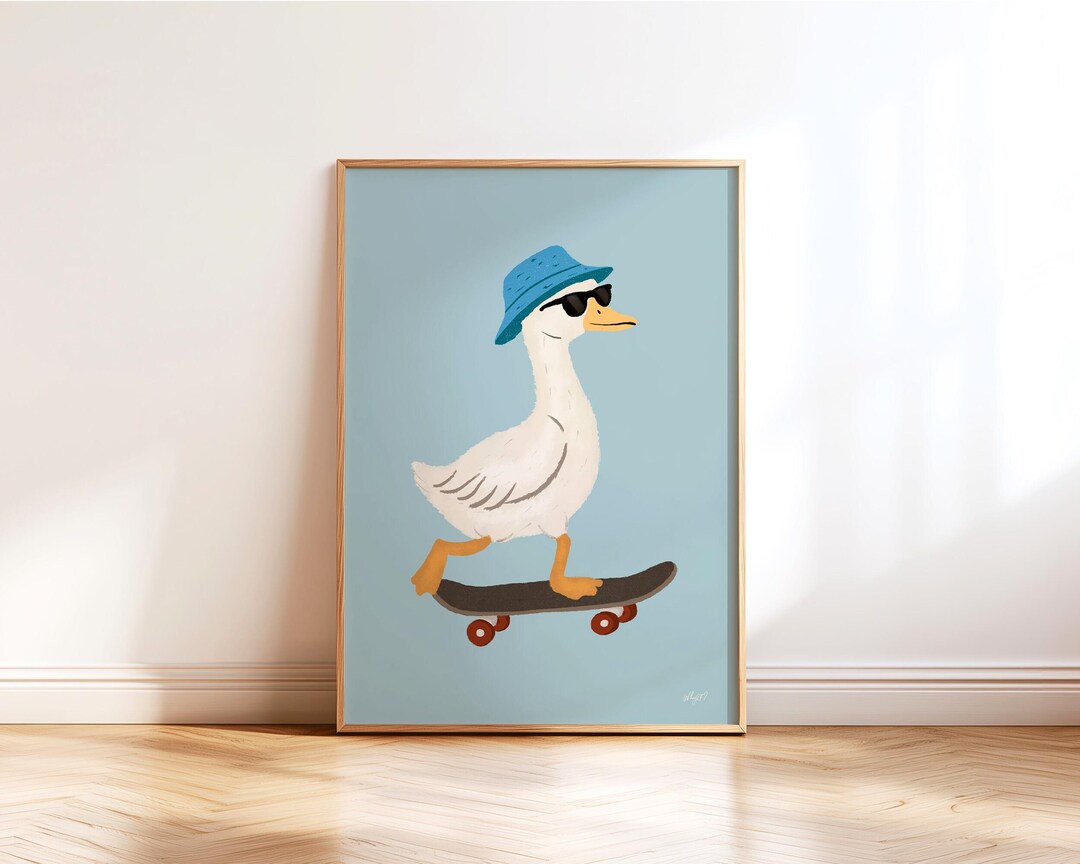 Duck Nursery Wall Art Animal Poster Kids Room Playroom Decor Funny Bird ...