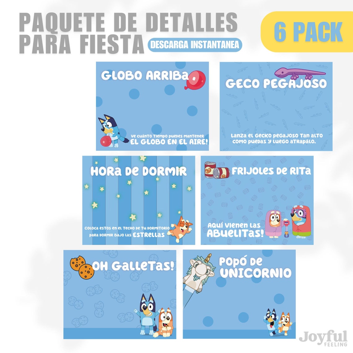 Bluey Party Favor Pack 6 Printable Designs for Kids' Birthday Instant ...