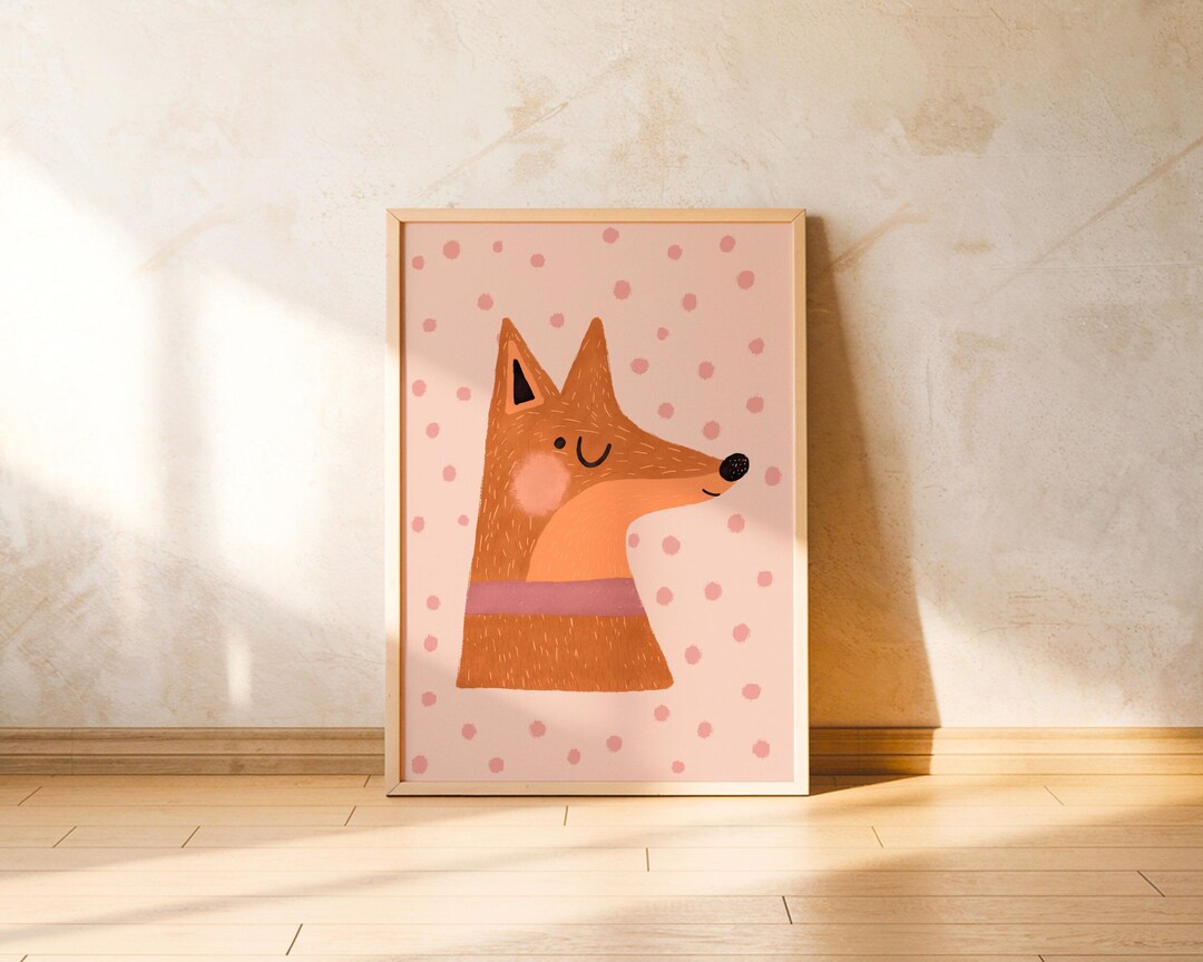 Fox Wall Art Pink Poster Kids Animal Nursery Print Boho Woodland Baby ...