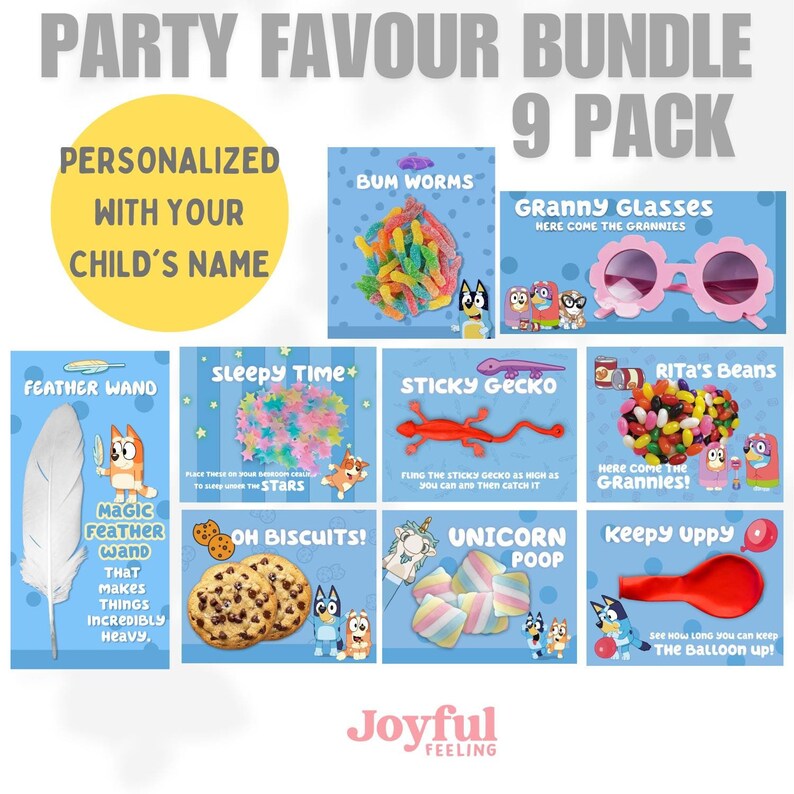 PERSONALIZED Bluey Party Favor Bundle Pack 9 Printable Designs for Kid ...