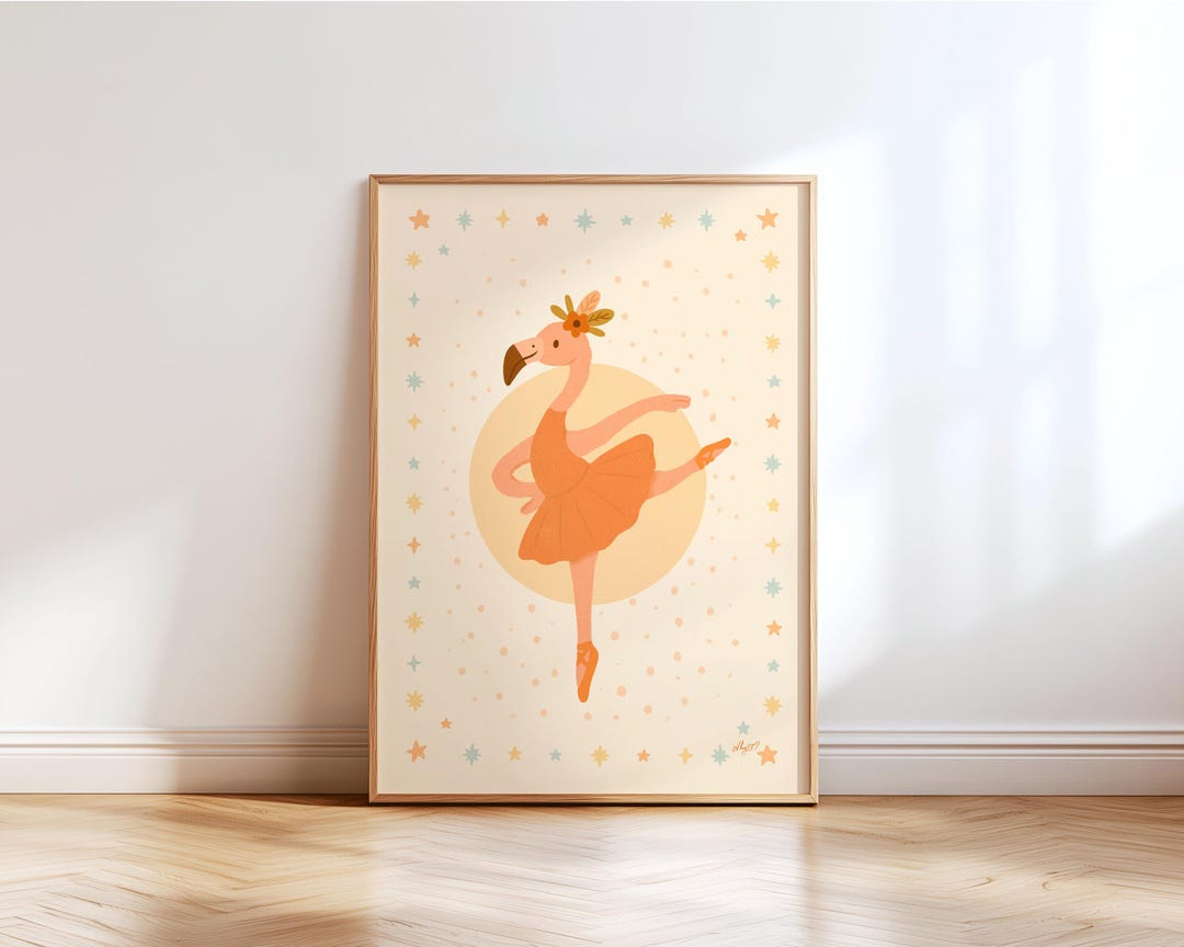 Boho Flamingo Ballerina Wall Art Poster for Girls Room Pink Nursery ...